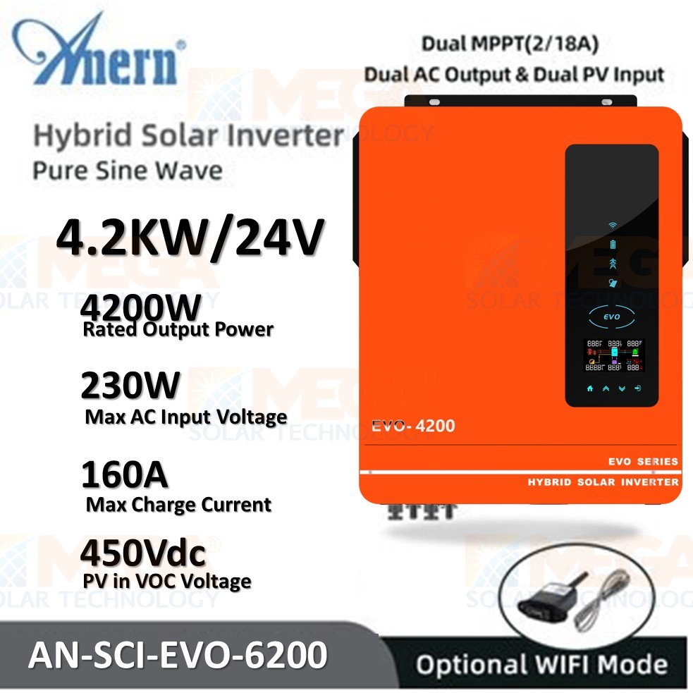 Hybrid inverter รุ่น ANERN EVO Series 2023-2024 ระบบชาท MPPT 120A ระบบ 4200W/24V, 6200W/48V และ ...