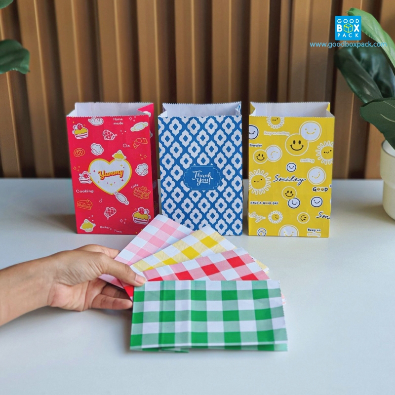 Goodboxpack (แพ็คละ 100 ใบ) ถุงขนมปอนด์พิมพ์ลาย ไซส์ A 4x6 นิ้ว ถุงใส่อาหาร ถุงจัดเบรค ถุงใส่ขนม ...