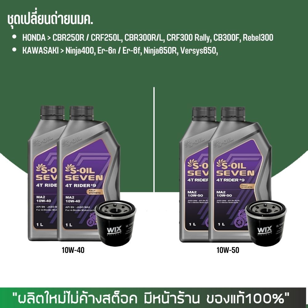 ชุดเปลี่ยนถ่ายน้ำมันเครื่อง S-OIL 7 4T RIDER #9 เกรดสังเคราะห์100% ขนาด ...