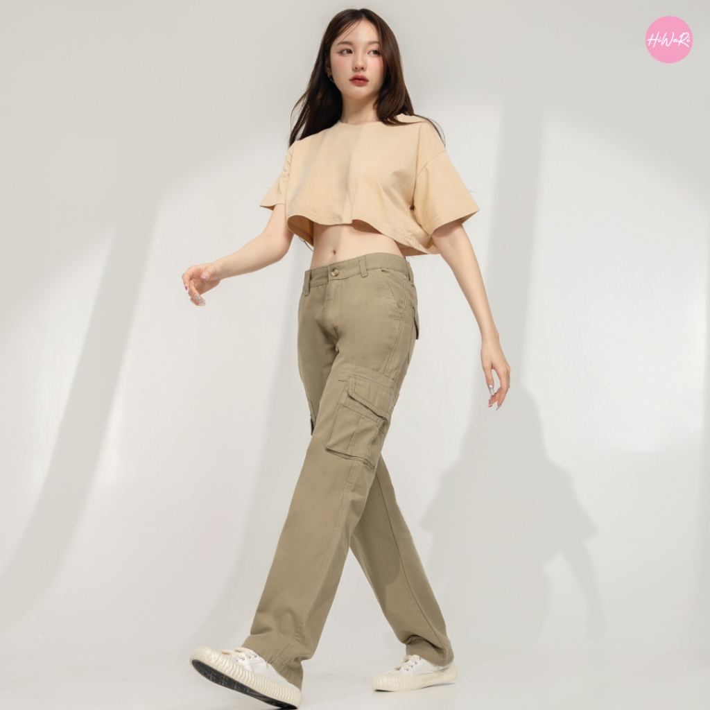 ส่งฟรี HIWARI JEANS รุ่น H9 ทรงกระบอก คาร์โก้ ผ้าสี เอวกลาง | Shopee ...