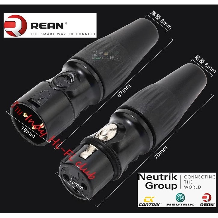 หัวแจ็ค XLR Rean by Neutrik XLR Male+Female connector 3pin ของแท้100% สำหรับประกอบสายสัญญาณเสียง ...