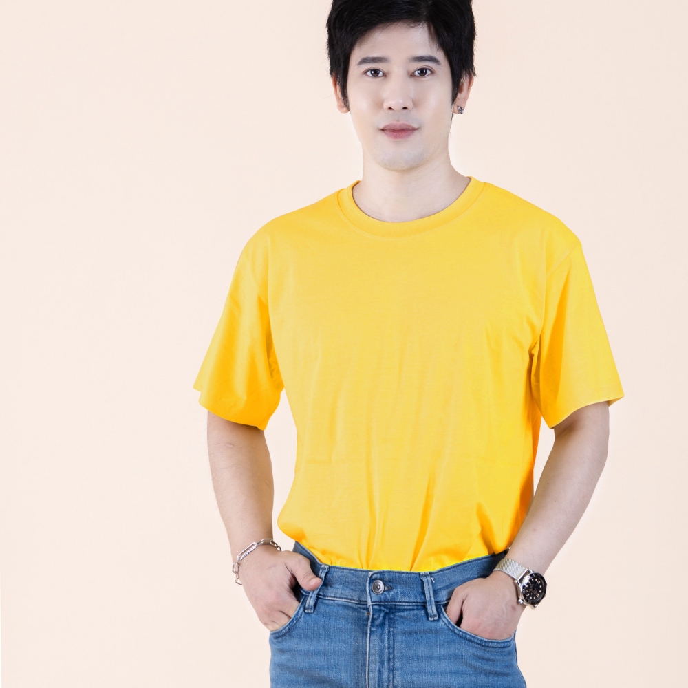 เสื้อยืดสีเหลือง TFact ถูก ผ้านิ่มใส่สบาย คอกลม แขนสั้น สีสดหลายสี สีไม่ซีด สีไม่ตก Cotton 100% ...