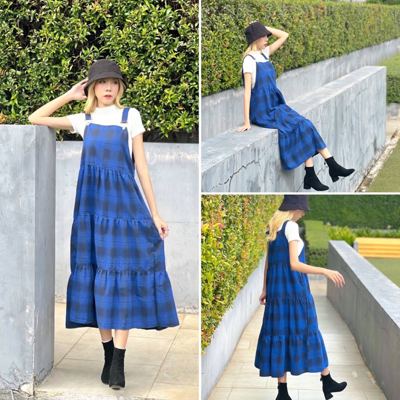 ♡Layered Overalls♡เอี๊ยมยาวระบายชั้น #มีลายสก็อต | Shopee Thailand
