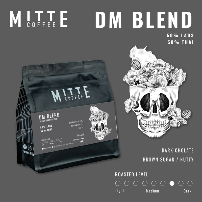 Mitte coffee เมล็ดกาแฟอราบิก้าคั่วกลาง - เข้ม DM blend มี 3 ขนาด 200 ...