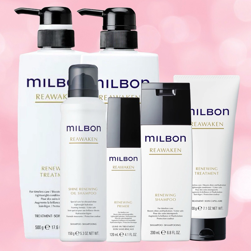 MILBON REAWAKEN Renewing 120 150 200 500 ML.แชมพู ทรีตเมนต์เพื่อคืนความอ่อนเยาว์ให้เส้นผม ...