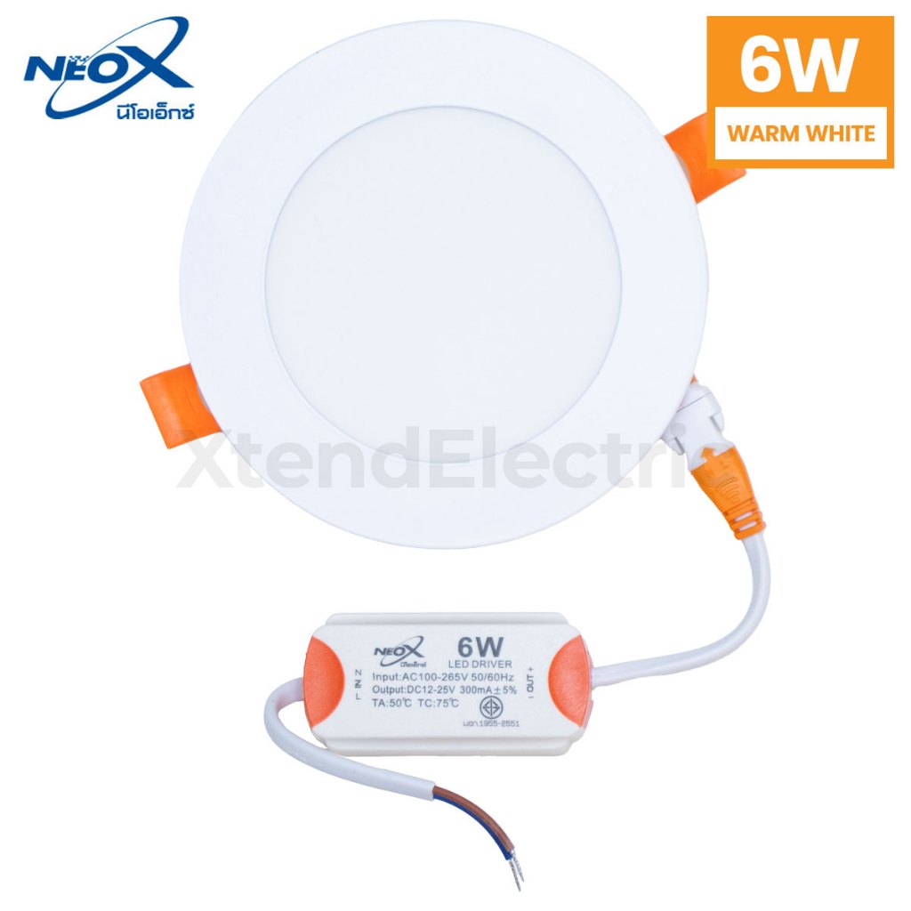 Neox LED Down Light Slim Circle 4″ 6 Watt Warm White นีโอเอ็กซ์ โคมดาวน์ไลท์ ทรงกลม 4 นิ้ว 6 ...
