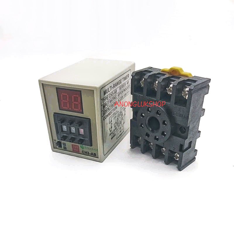 พร้อมฐาน CH3-AB TIMER 10A 220V 0.01S-999H 12VDC 24VDC 220VAC | Shopee ...