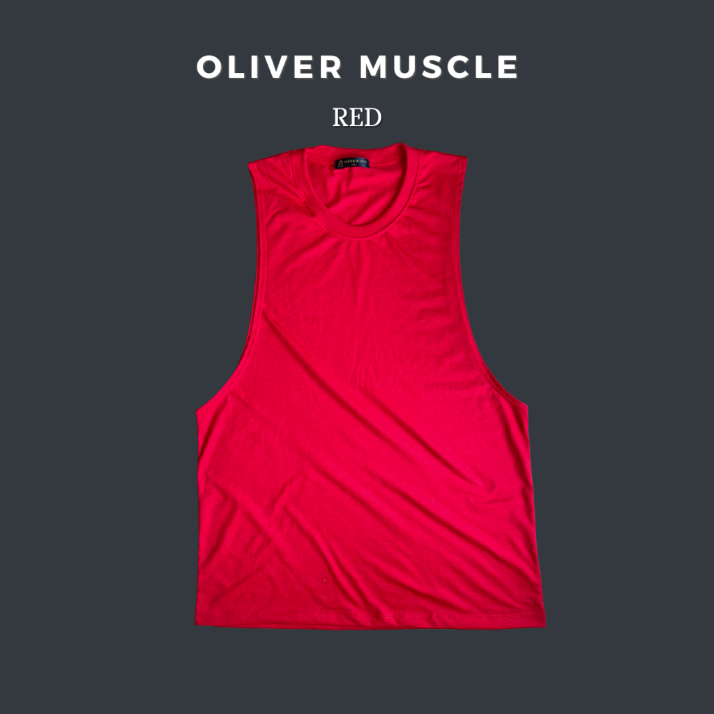 OLIVER MUSCLE เสื้อแขนกุดผู้ชายสีแดงสด ใส่ออกกำลังกาย ผ้านุ่มระบายอากาศ ...