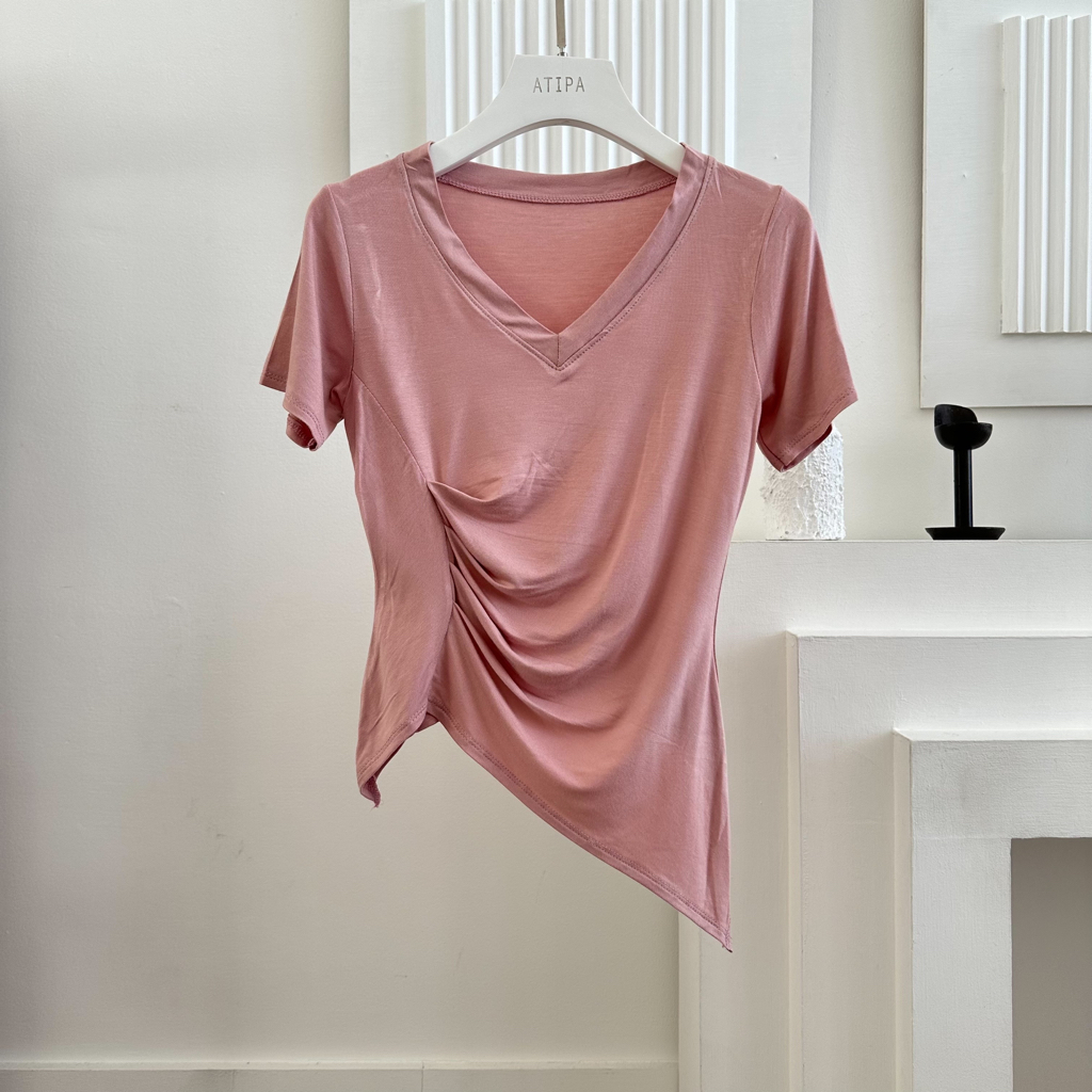 Atipashop - V SHAPED TOP เสื้อแขนสั้น ทรงคอวี ย่นหน้า มีหลายสี | Shopee ...