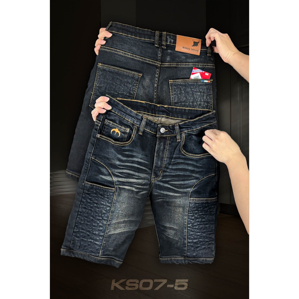 กางเกงขาสั้น MANTA DENIM รุ่น KS07-5 สียีนส์ฟอก เสริมกระเป๋าข้าง 2 จุด ล็อคโทรศัพท์ ผ้ายืดเยอะ ...