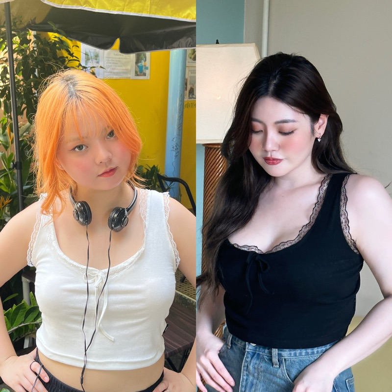 Meatygals - Snow top เสื้อกล้ามสีขาวลูกไม้แต่งขอบ | Shopee Thailand