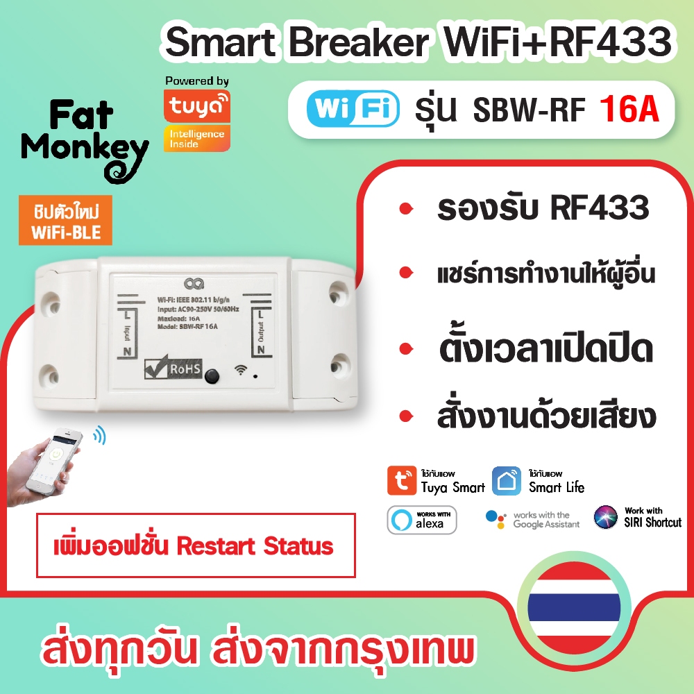 Tuya Smart Breaker WiFi RF433 10A รุ่น SBW-RF เปิดปิดผ่านมือถือแอพ ...