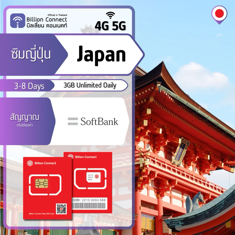[5G] Japan Sim Card 3GB Unlimited Daily สัญญาณ SoftBank : ซิมญี่ปุ่น 3 ...