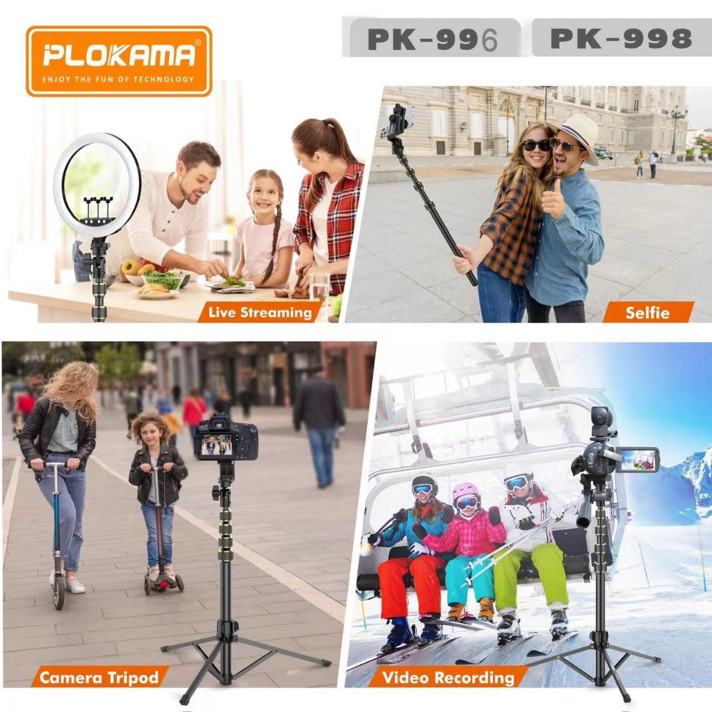 ของแท้100% Plokama 170-200cm ขาตั้งกล้องมือถือ 3ขา ไม้เซลฟี่บลูทูธไร้ ...