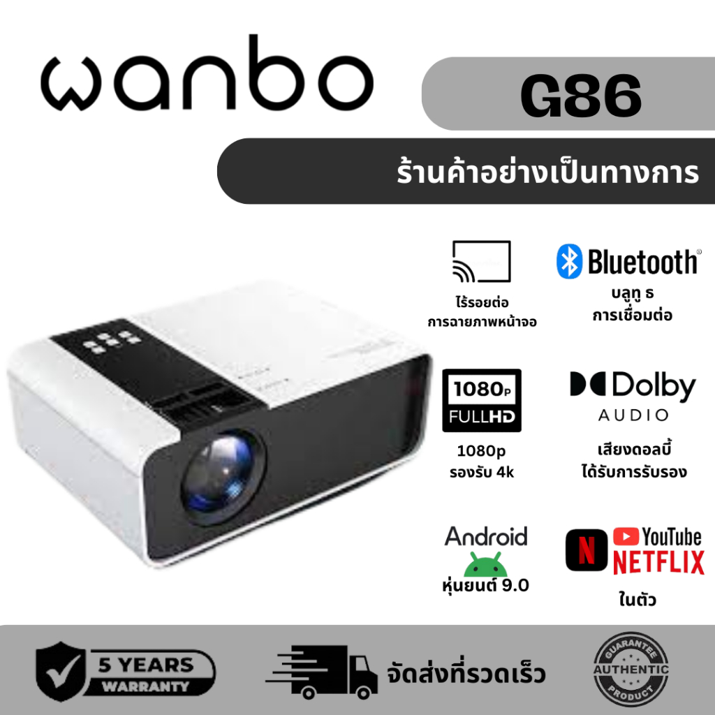 Projector G86/Y300 Android HD WIFI LED โปรเจคเตอร์ 970-1600 Lumens บลู ...