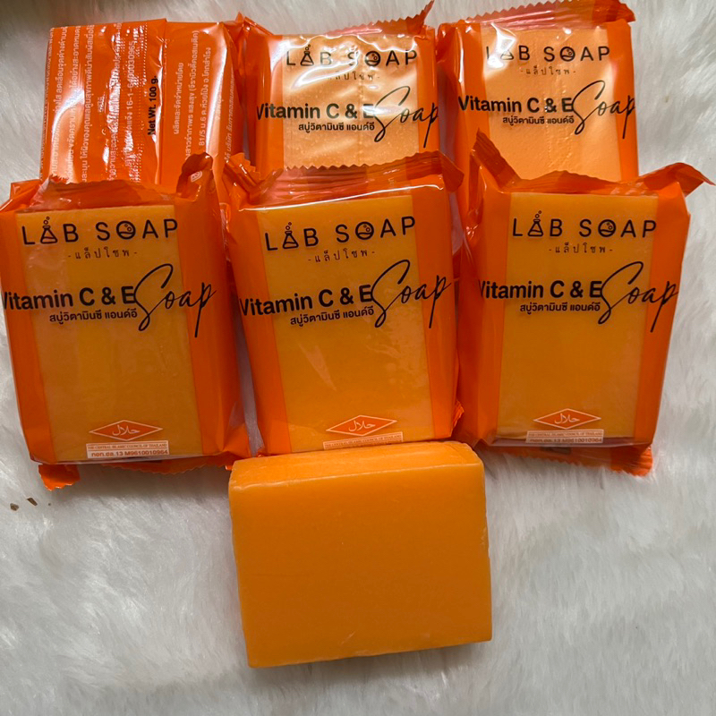 6 ก้อน orange C E lab soap acne melasma สบู่วิตามินซี แอนด์อี ส้ม หอม ...