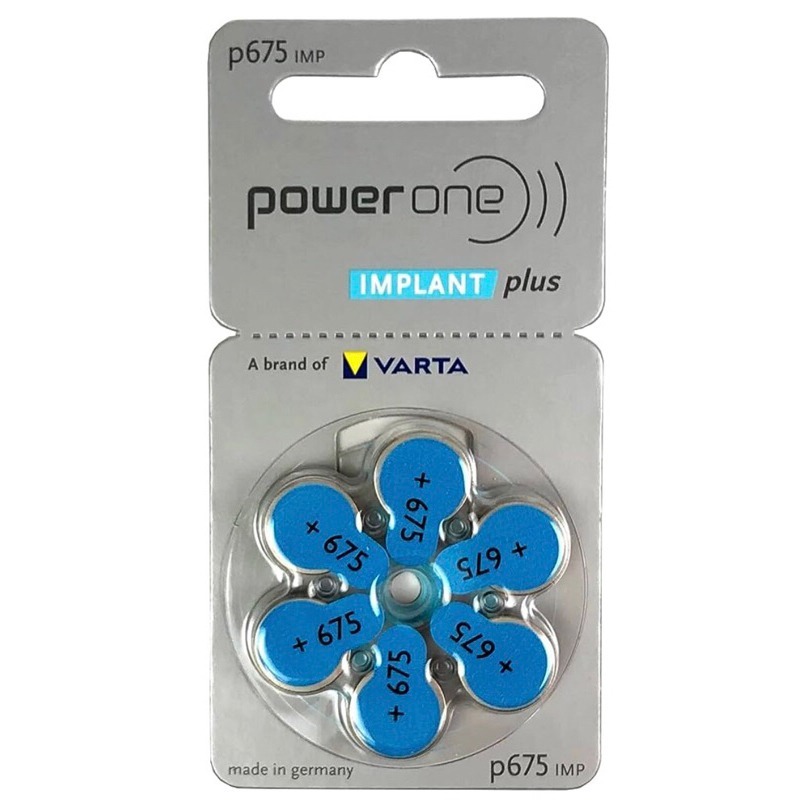 (Made in Germany)Power One Implant Plus 675, P675 ถ่านเครื่องรับสัญญาณประสาทหูเทียม แพค 6 ก้อน 1 ...