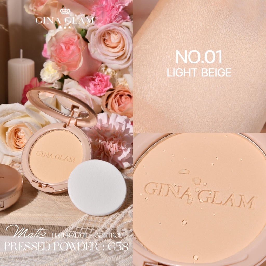 แป้งจีน่า เกลม Gina Glam Matte Natural Oil-Control Pressed Powder G58 ...