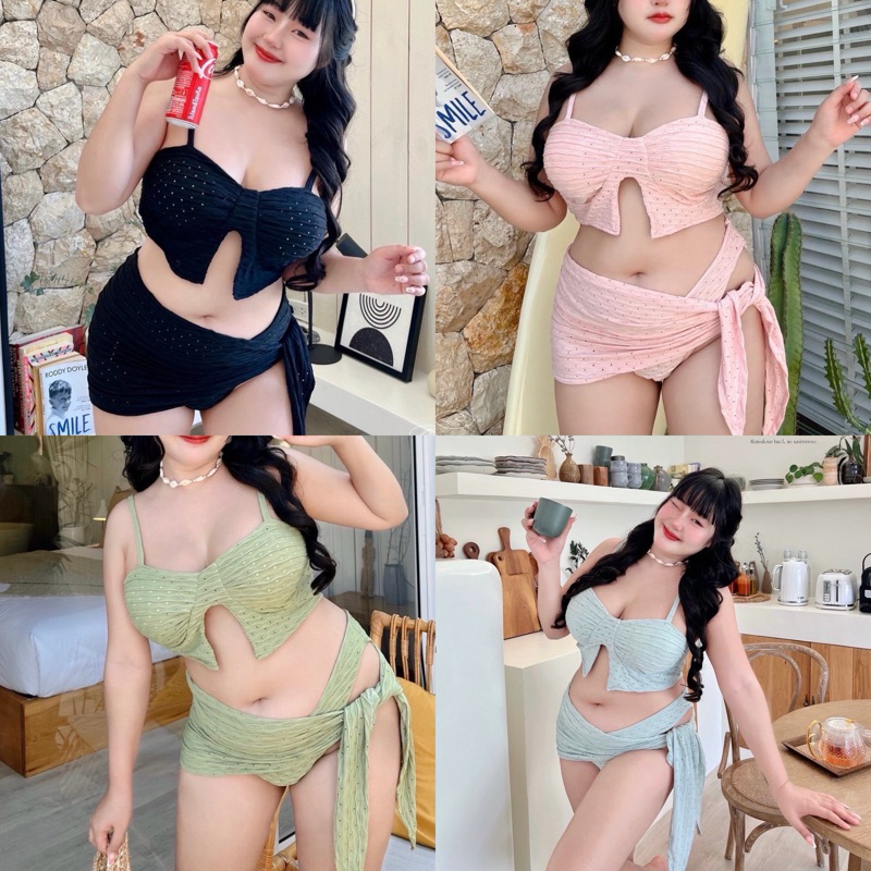 Set3ชิ้น ชุดว่ายน้ำบิกินี่ ชุดว่ายน้ำสาวอวบ Bikinis Plussize | Shopee Thailand