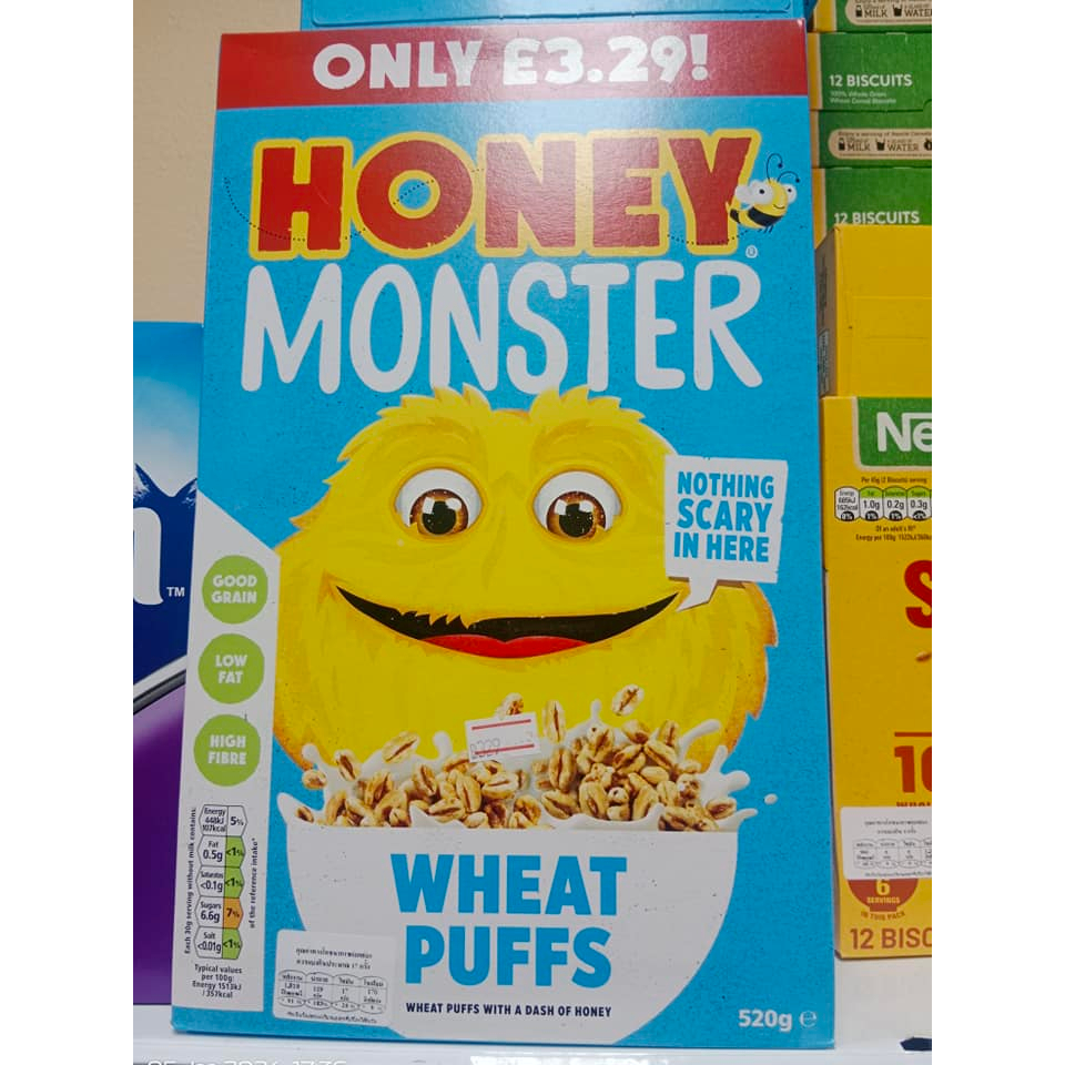 HONEY MONSTER Wheat Puff Cereal 520g | Shopee Thailand