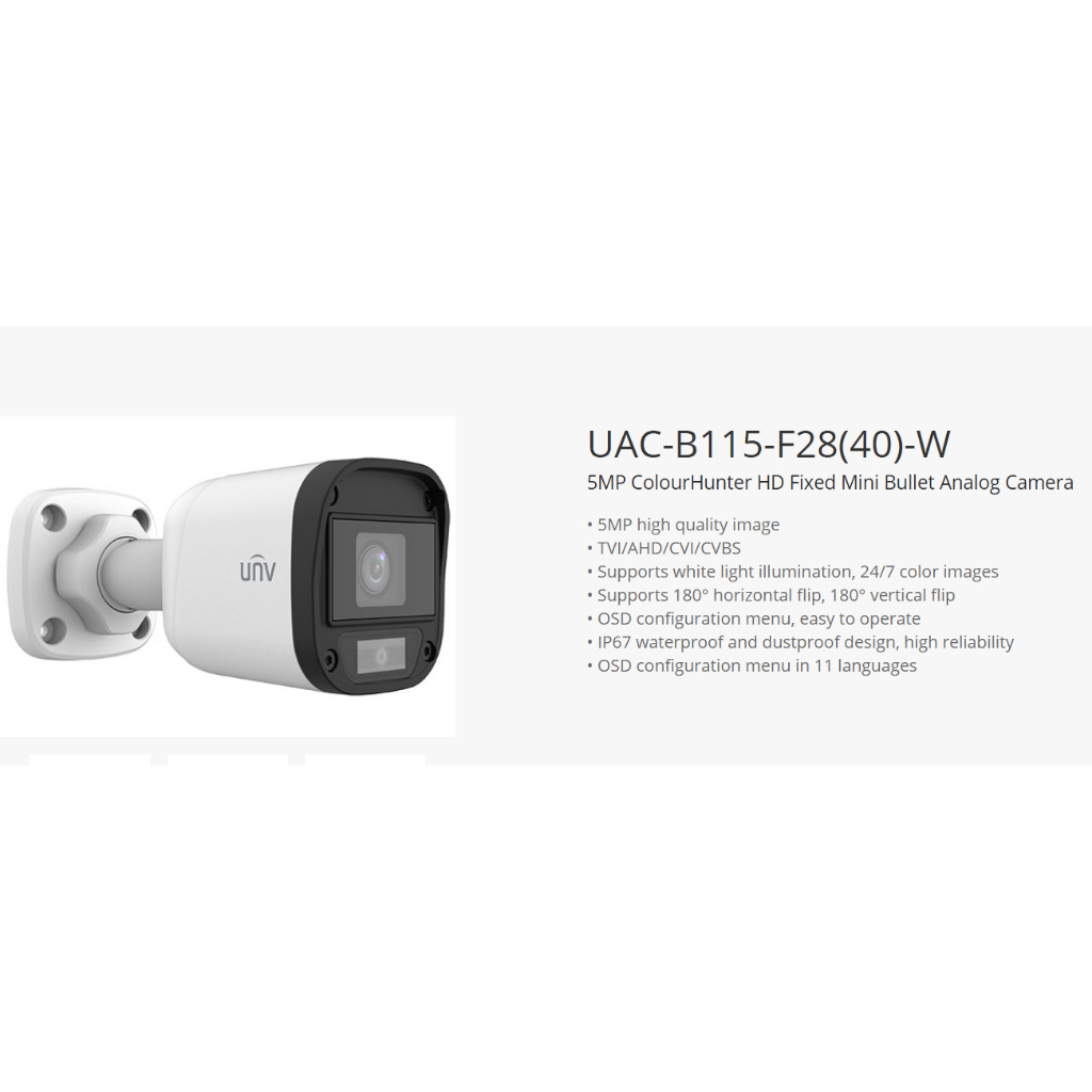 กล้องวงจรปิด UNV UAC-B115-F28-W (กล้องกระบอก Analog 5mp Full Color ...