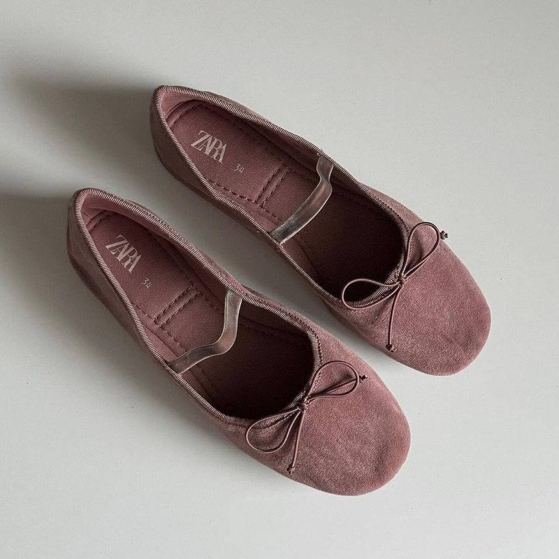 Zara ballet flats รองเท้าบัลเลต์ รองเท้าแมรี่เจน แต่งโบว์ | Shopee Thailand