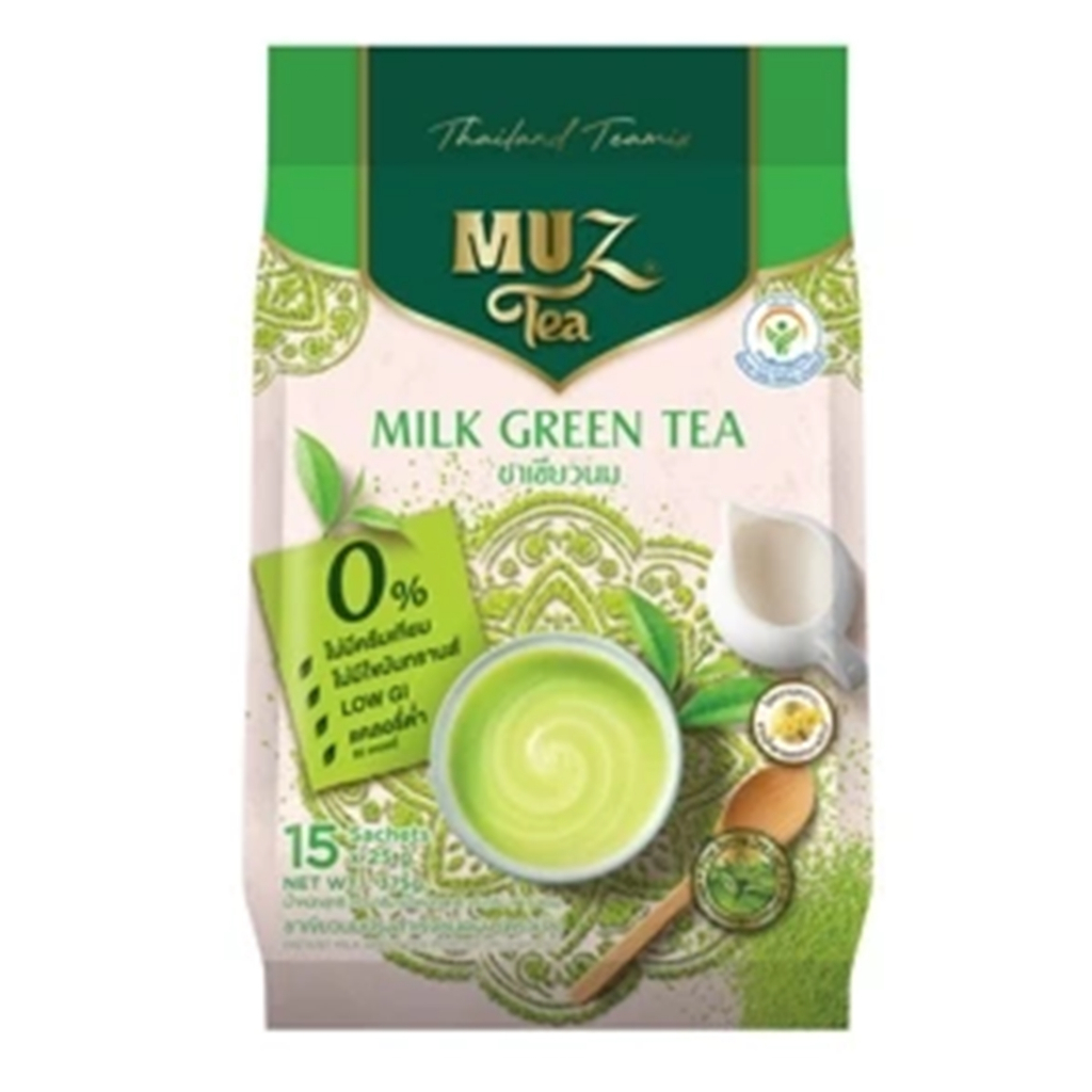 Muz Tea Milk Green Tea 25g. pack 15 sachets.ชาเขียวนม 25กรัม บรรจุ 15 ...