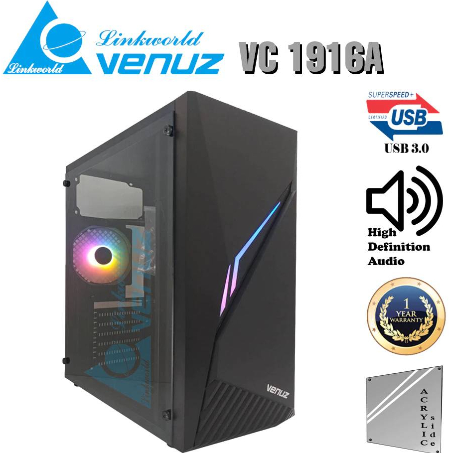 CASE (เคสเกมมิ่ง) VENUZ ATX Computer Case (VC-1916A) with RGB LED ...