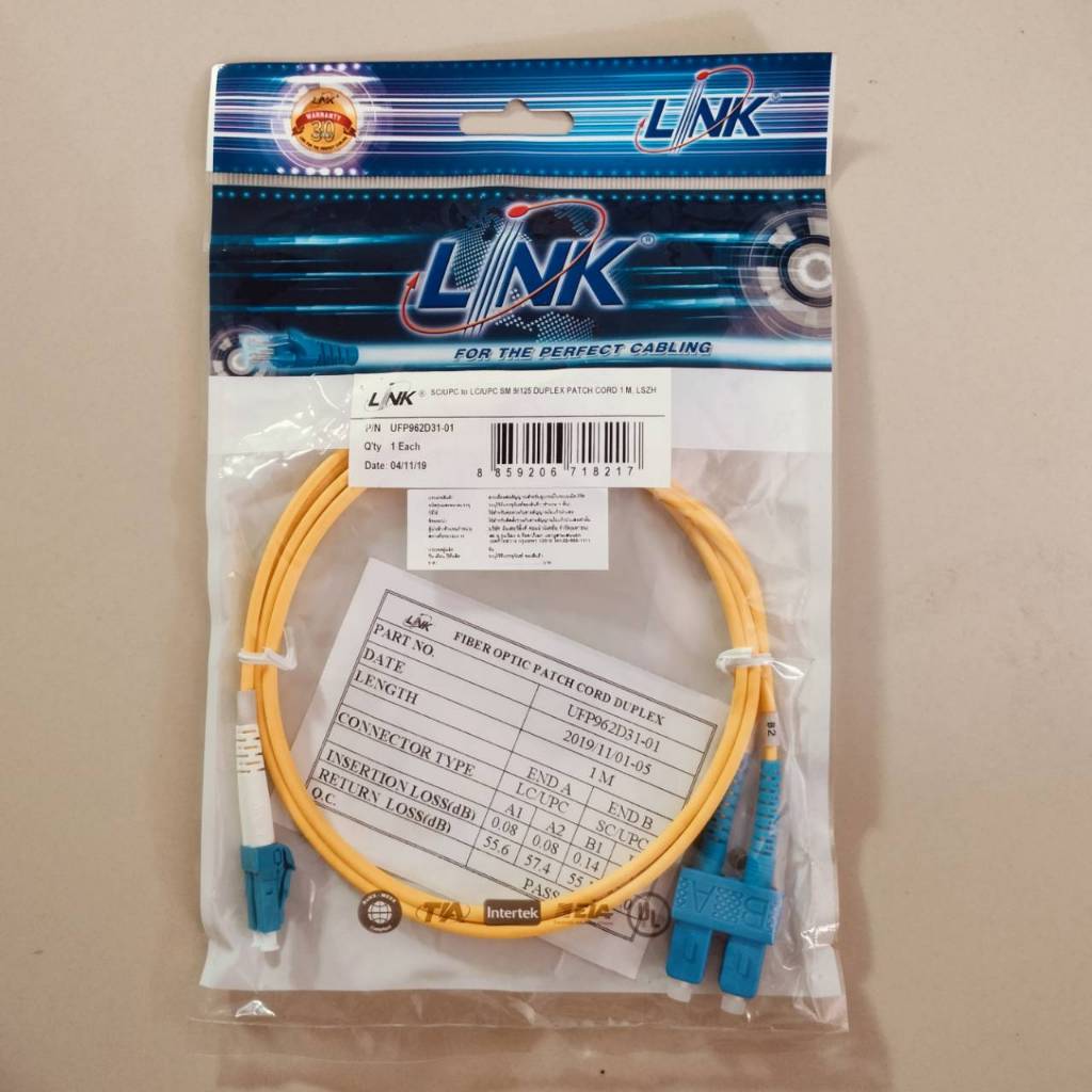 Link UFP962D31-01 Fiber Optic SC-LC Patch Cord 9/125 μm (OS2), Duplex Single-mode, UPC-UPC ...