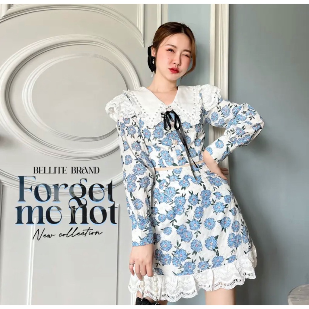 MYT x BELLITA BRAND : [BT162] : For Get Me Not : Set : เซ็ทเสื้อกระโปรงลายดอกไม้สีฟ้า | Shopee ...