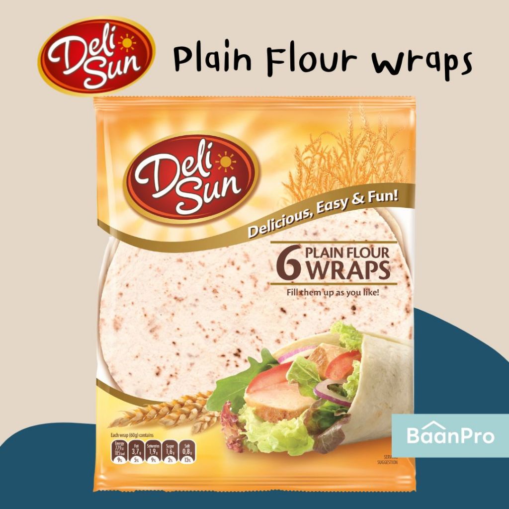 Deli Sun Wraps Whole Wheat/ Plain/ Chia Tortilla Wraps เดลิซัน แผ่นแป้ง ...