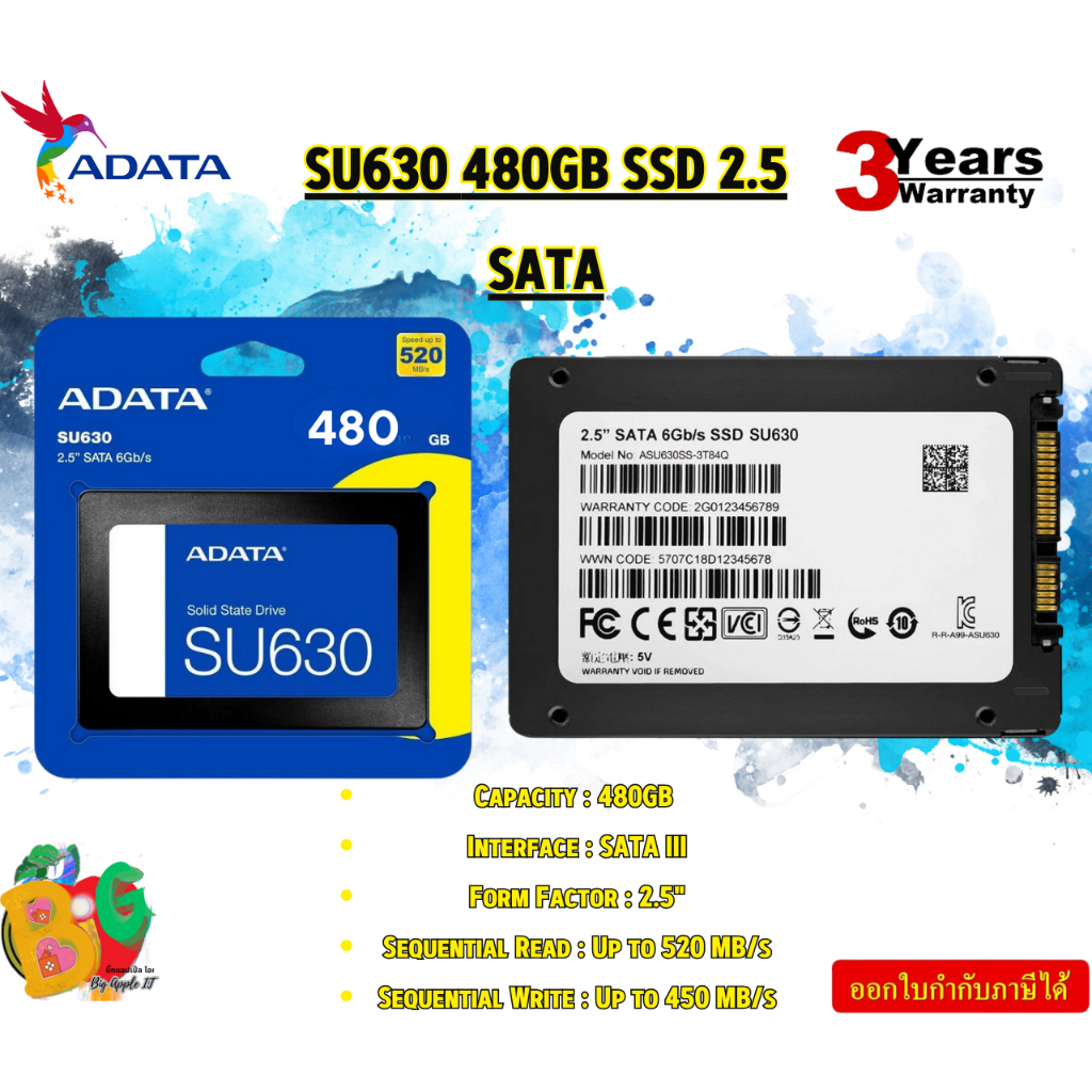 ADATA SSD (เอสเอสดี) 480GB SU630 SATA 2.5 Up to 520 MB/s Up to 450 MB/s ...