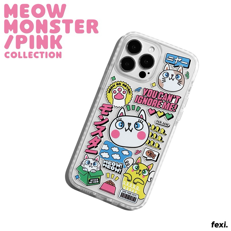 เคสไอโฟน ((สั่งทำชื่อได้)) “ Meowmonster Pink“ iPhone Case for 12 - 16 series & Samsung S24 ...