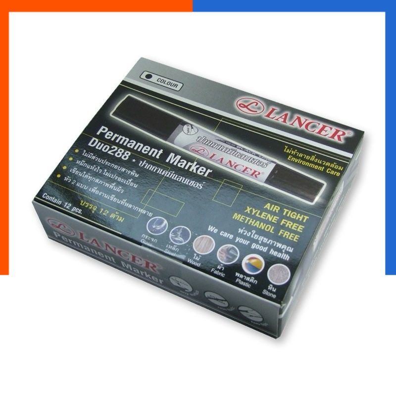 ปากกาเคมี 2 หัว สีดำ [แพค 12ด้าม] แลนเซอร์ DUO LANCER Chemical Pen Duo ...