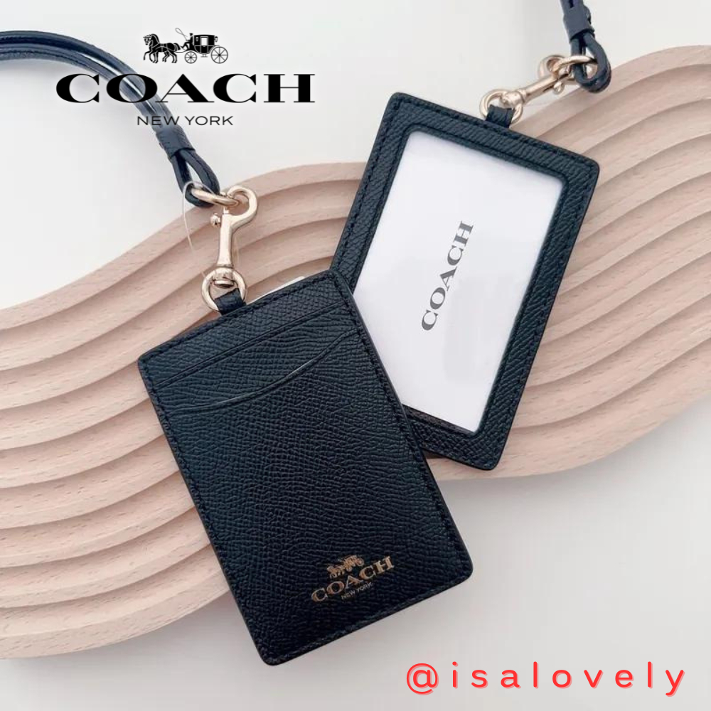 📌Isa Lovely Shop📌 Coach 57311 SIGNATURE LANYARD ID CASE Black | Shopee ...