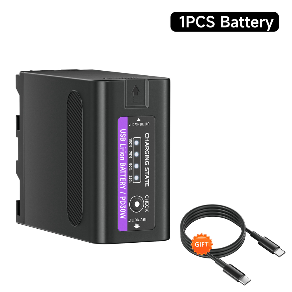 แบตเตอรี่ NP-F960 6000mAh มีไฟบอกสถานะแบต Battery Type-C Input/USB Output สำหรับกล้อง SONY F970 ...