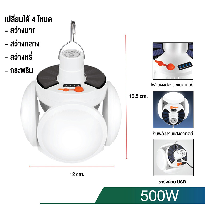 Panasi หลอดไฟพกพา LED โซล่าเซลล์ ไฟตุ้มโซลาเซลล์ ชาร์จไฟบ้านได้ ไฟ ...
