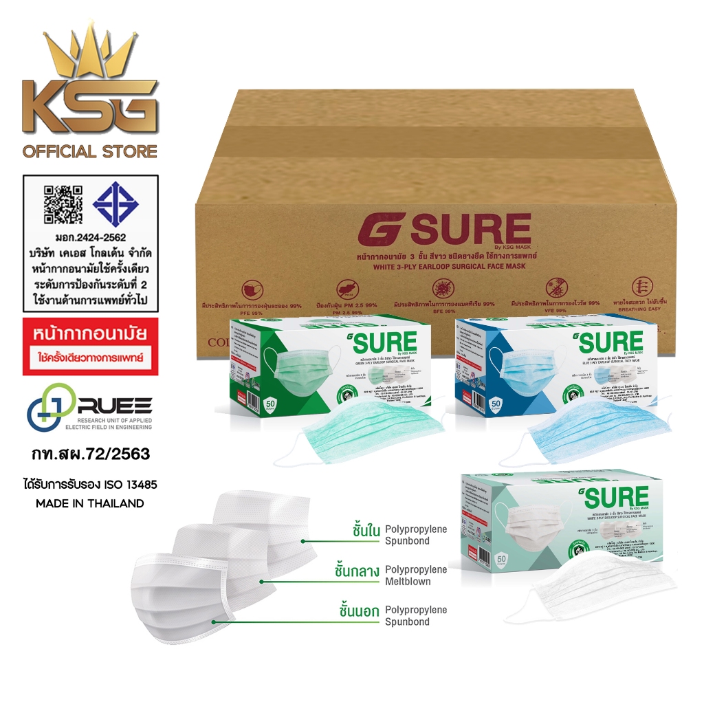 [KSG Official] G SURE Mask หน้ากากอนามัย ทางการแพทย์ ระดับ 2 Surgical ...