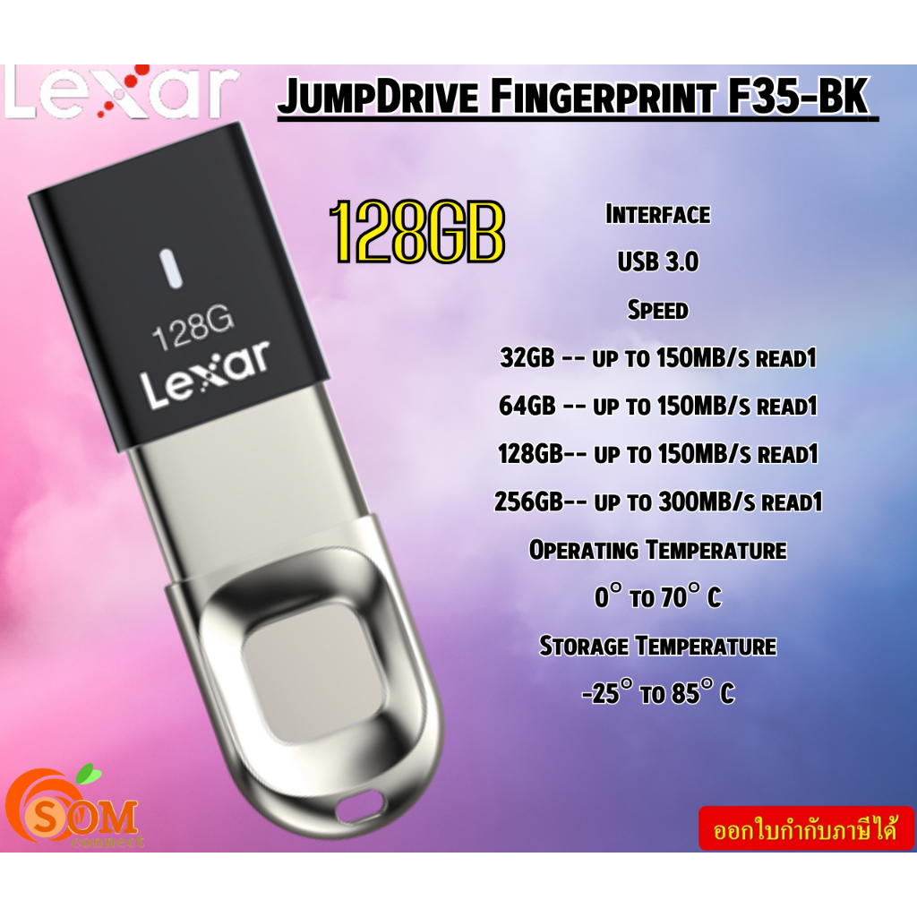 (128GB) Lexar Flash Drive (JumpDrive Fingerprint F35 128GB-BK) USB 3.0 ...