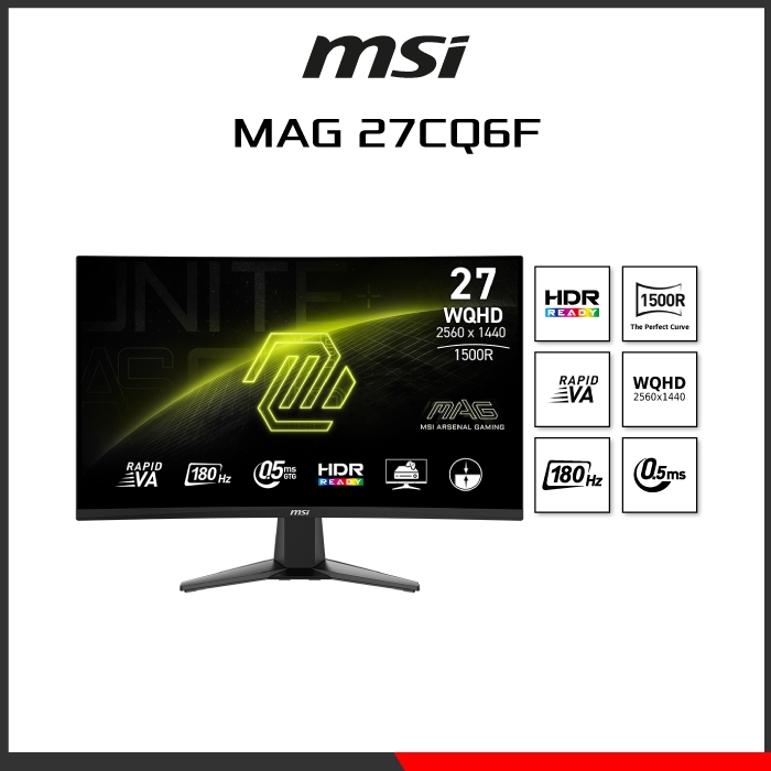 Monitor (จอมอนิเตอร์) MSI MAG 27CQ6F 27", RAPID VA, 2K 180Hz, CURVED ...
