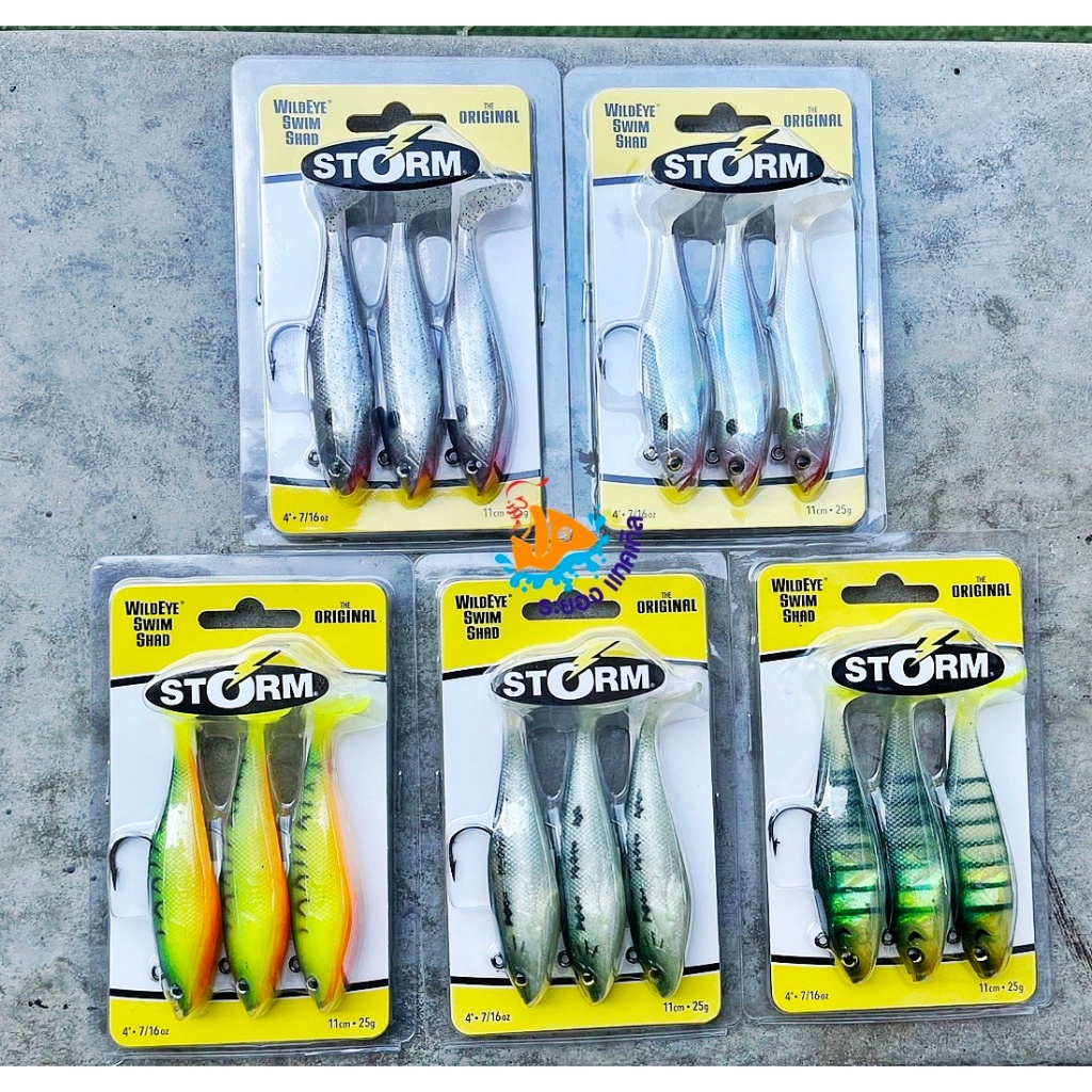 เหยื่อปลายาง STORM SWIM SHAD 11 ซม.& 8ซม. "เบ็ดตัวเดียว VMC hook ...