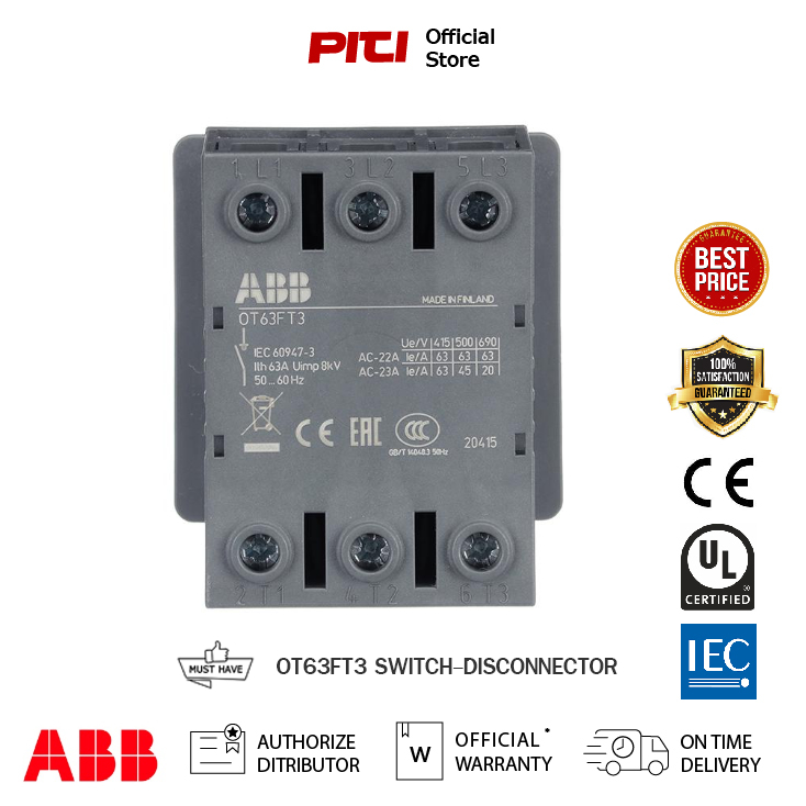 ABB OT63FT3 SWITCH-DISCONNECTOR 3Poles Door Mounting | Shopee Thailand