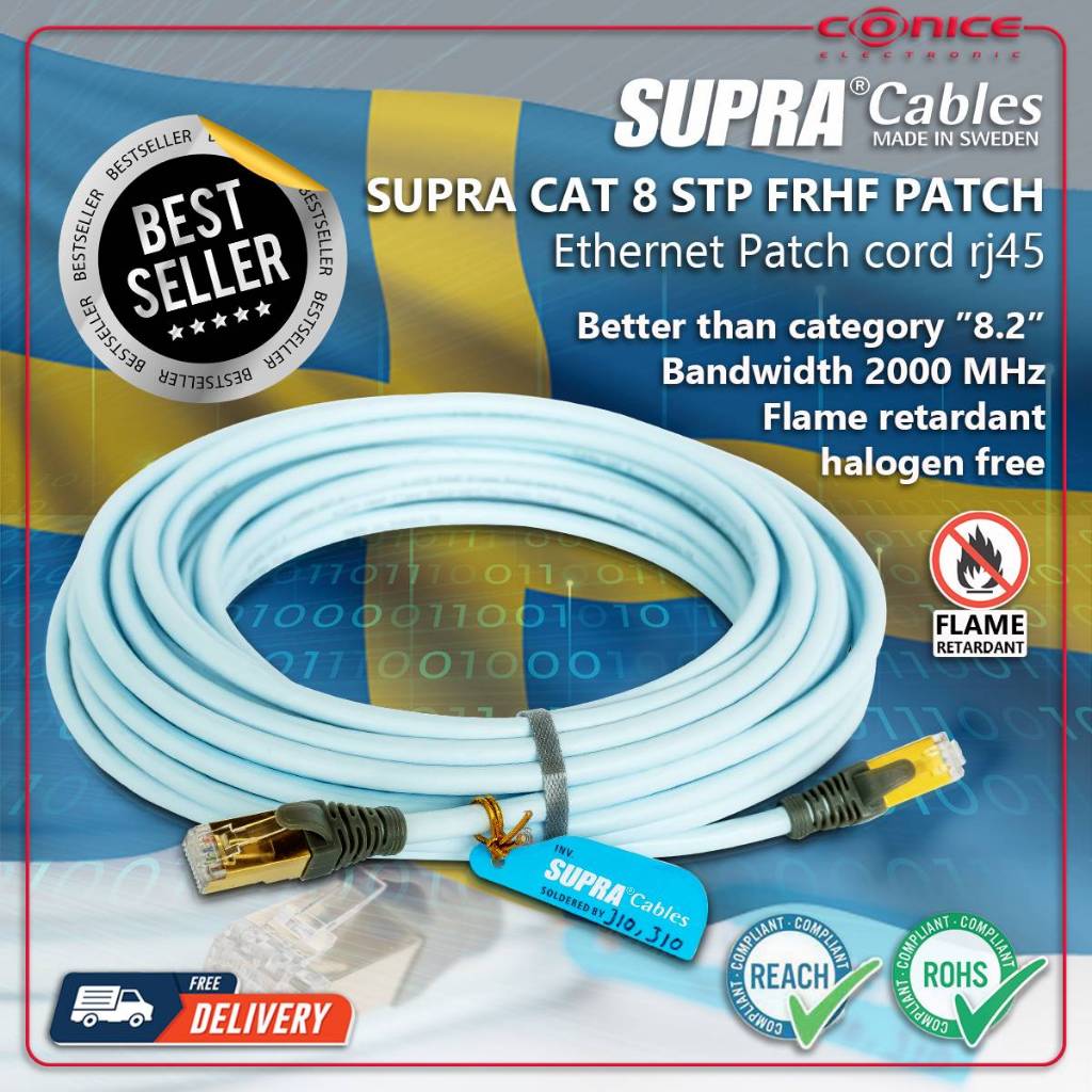 Supra Cat 8 STP Patch FRHF Blue Ethernet Cable w/ RJ45 สายแลน แบบยาว5-15เมตร | Shopee Thailand