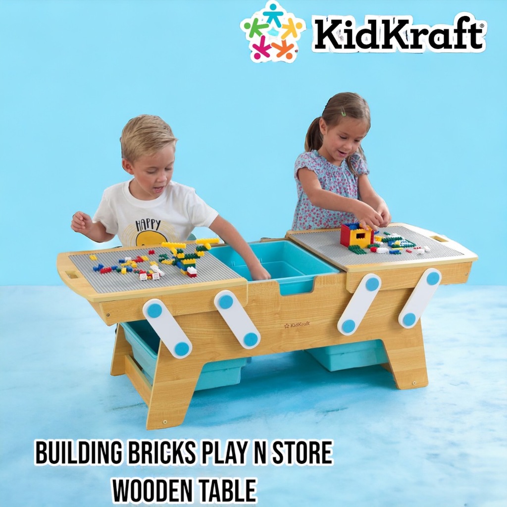 นำเข้า USA KidKraft Building Bricks Play N Store โต๊ะกิจกรรมไม้, ที่ ...