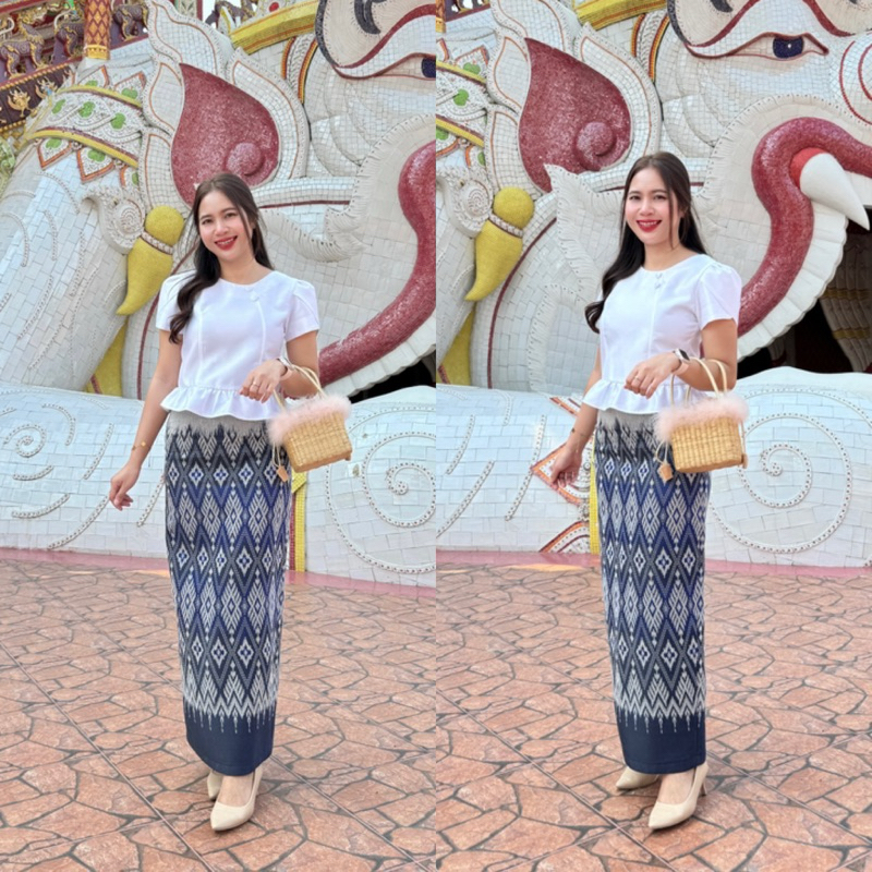 Set ชุดผ้าไทยทรงลิซ่า อัดกาวอย่างดี ใส่งานบวช ใส่ทำบุญ by Raphee | Shopee Thailand