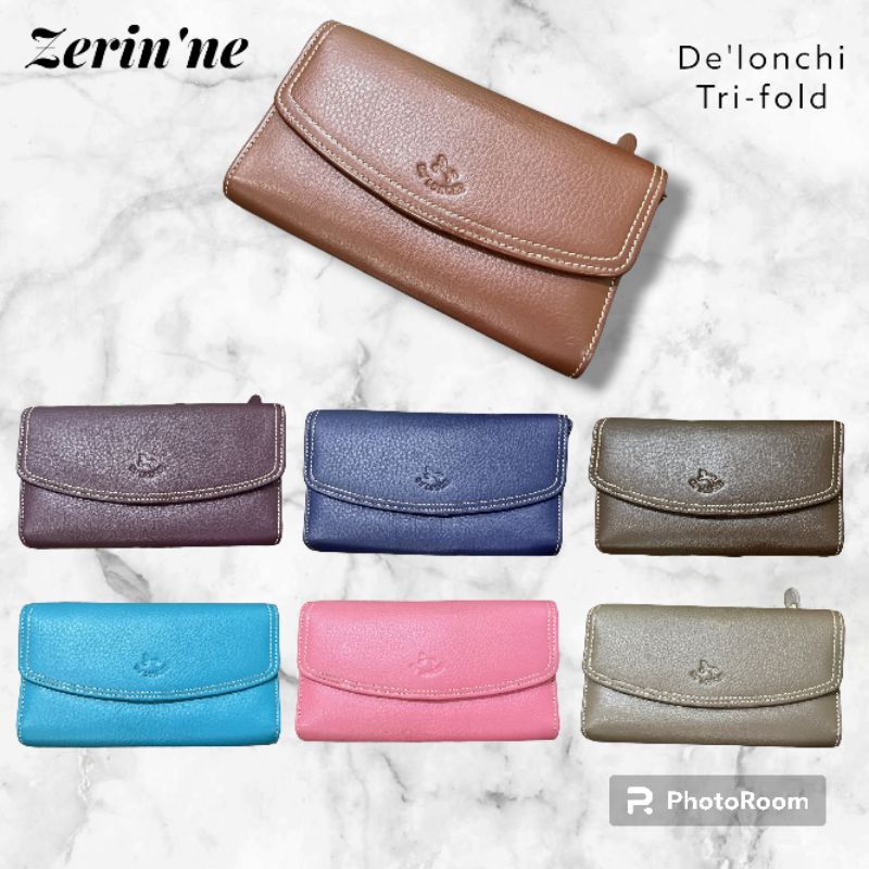 De'Lonchi Tri-Fold กระเป๋าสตางค์ หนังแท้ รุ่น 3พับ ใส่มือถือ บัตร ...