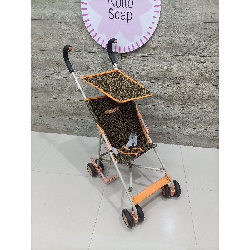 รถเข็นเด็กก้านร่ม สีดำตารางส้ม(มือสอง) | Shopee Thailand