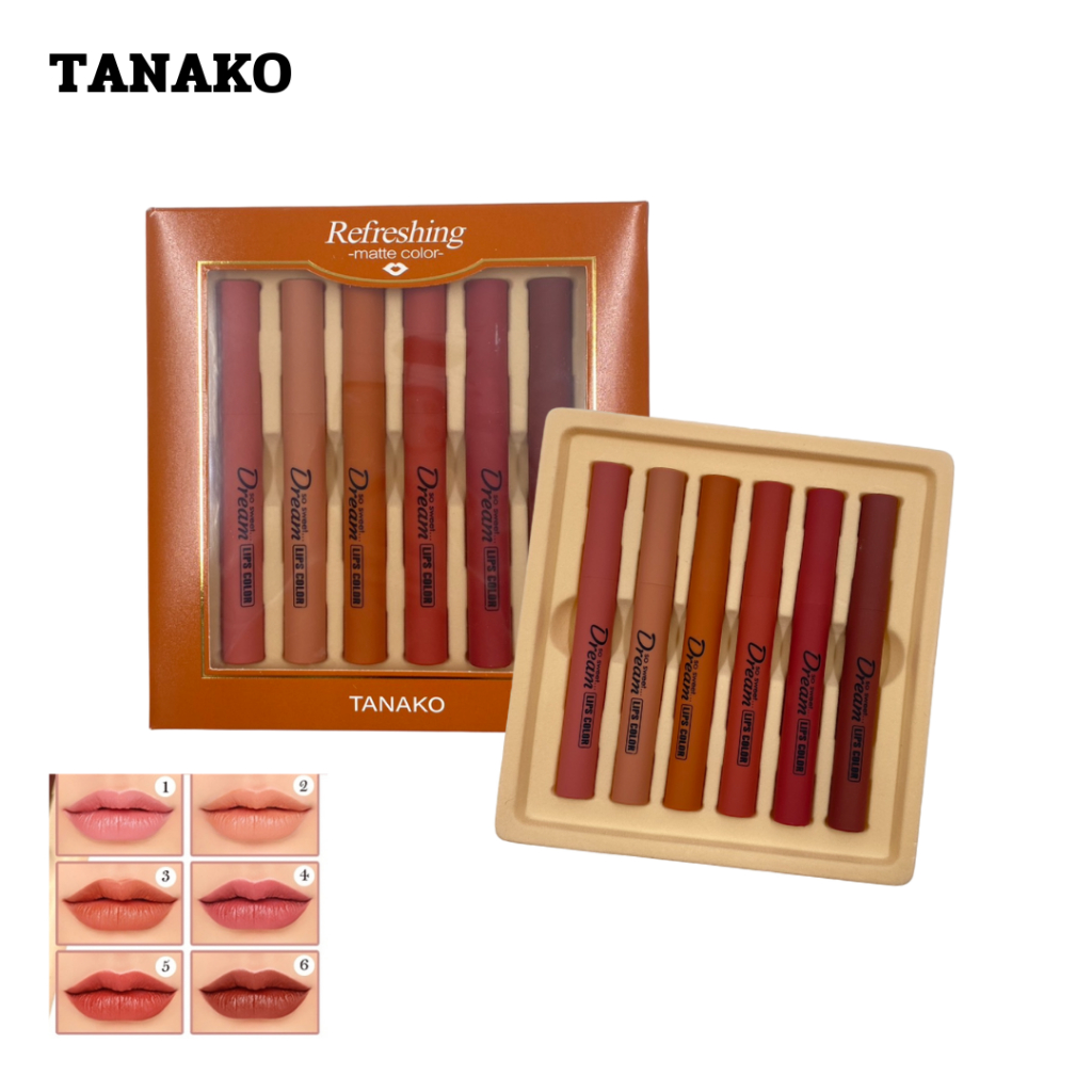 HT-072 ลิปสติกเนื้อเเมท TANAKO 6ชิ้น สีสวย ชัด ติดทนนาน | Shopee Thailand