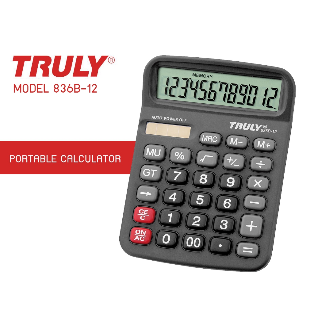 เครื่องคิดเลข ขนาดพกพา 12 หลัก Truly 836B-12 ของแท้ รับประกัน 1 ปี ...