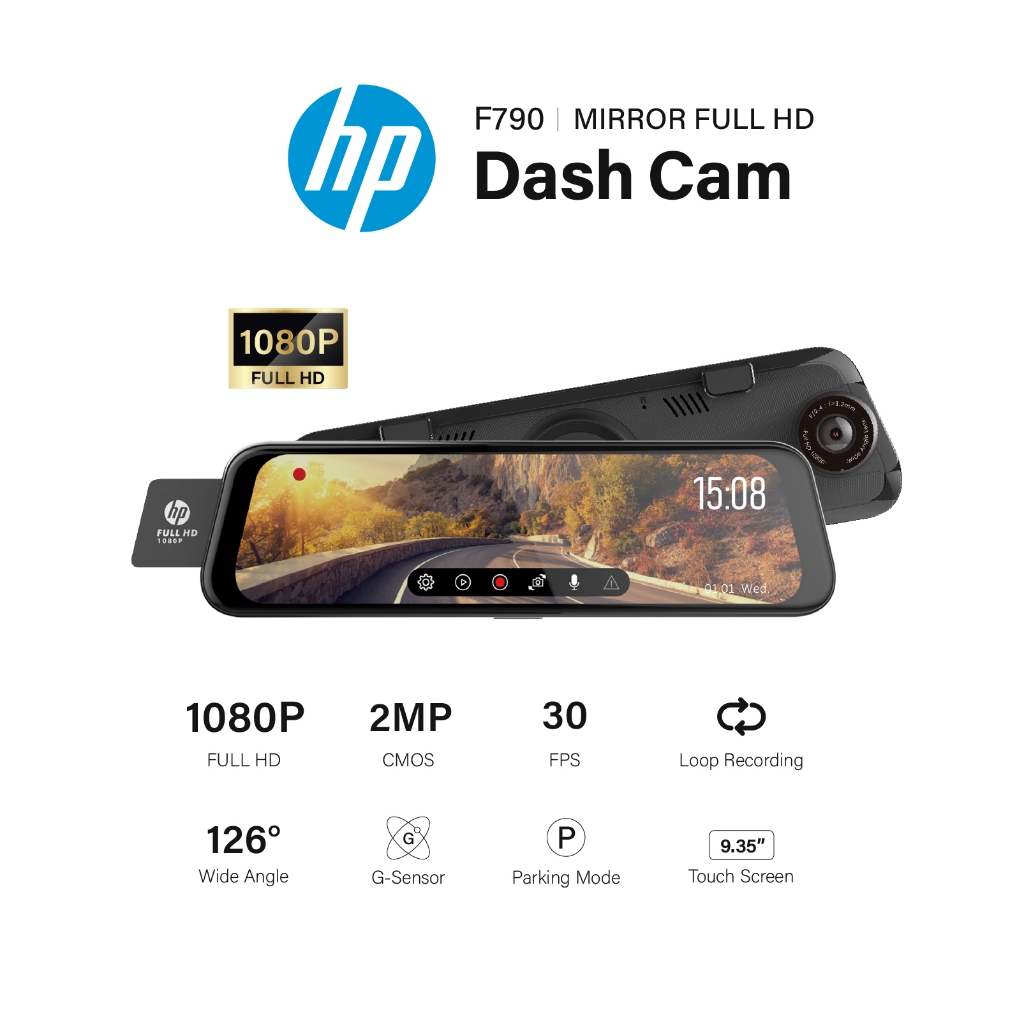 HP F790 Dash cam กล้องกระจกติดรถยนต์ 9.35LCD+GPS กล้องติดรถยนต์หน้าหลัง รับประกันสินค้า2ปี ...